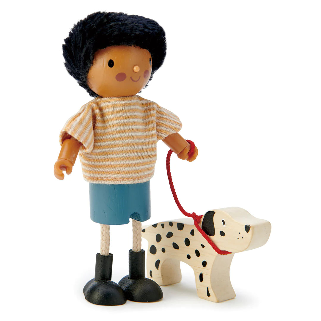 Mr. Forrester and His Dog - Wooden Doll Set for Dollhouses